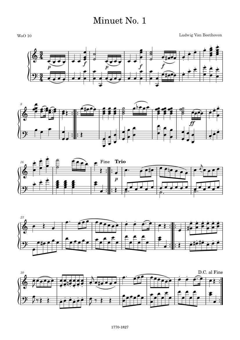 Minuet in C major WoO 10, No. 1 – Ludwig van Beethoven Sheet Music for Piano (Solo) | MuseScore.com