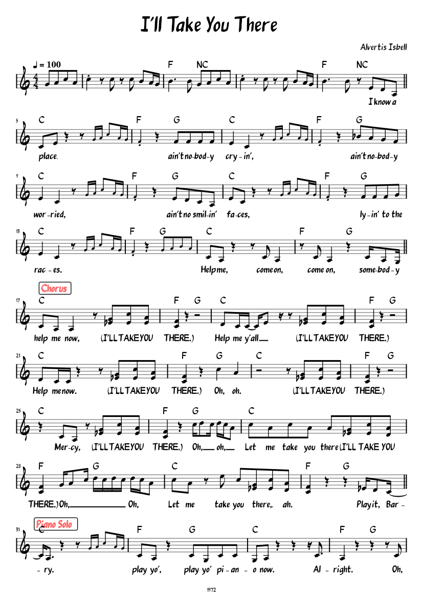 I'll Take You There (Lead sheet with lyrics and accompaniment ) Sheet ...
