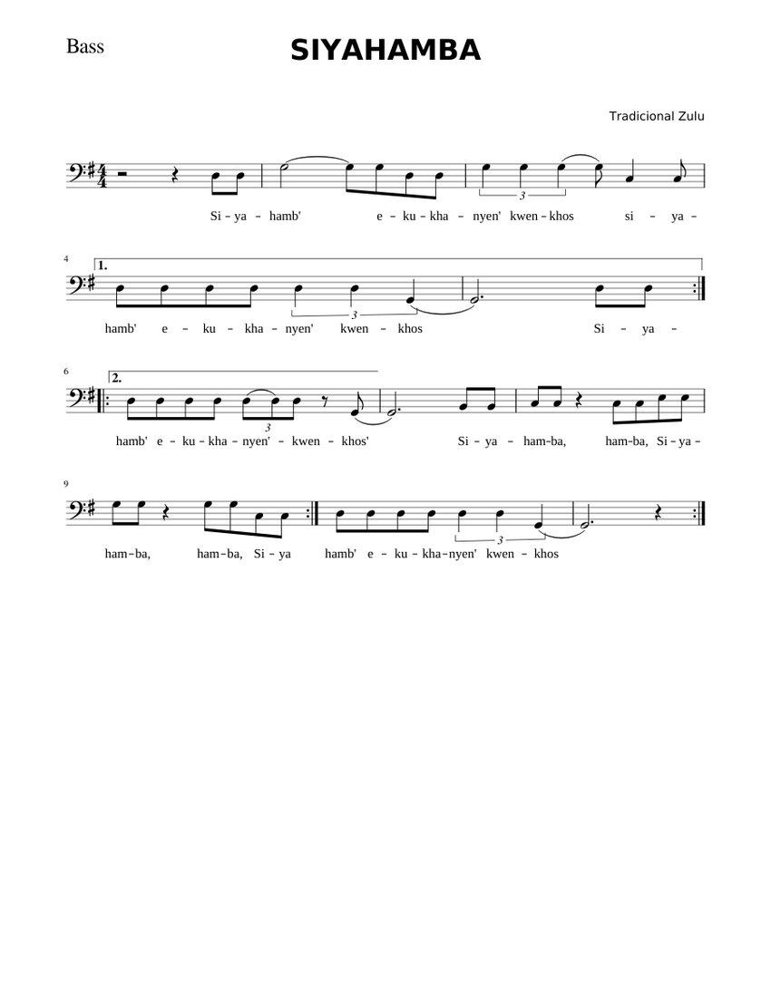 SIYAHAMBA Sheet music for Bassoon (Solo) | Musescore.com