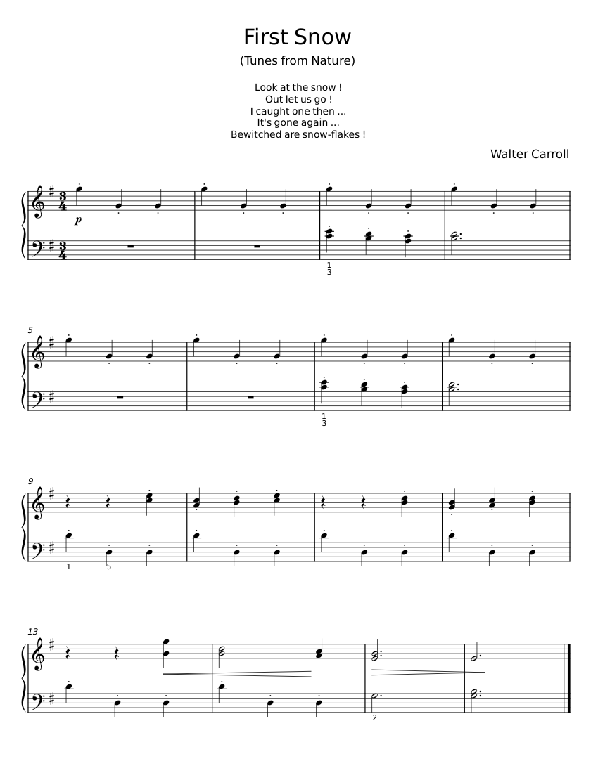 First Snow - Walter Carroll Sheet music for Piano (Solo) Easy ...