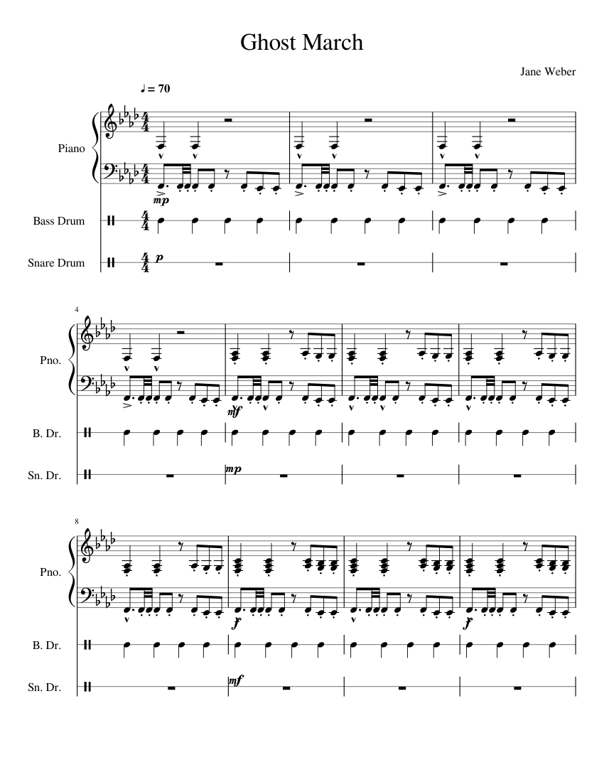 Ghost March Sheet music for Piano, Snare Drum, Bass Drum (Mixed Trio ...