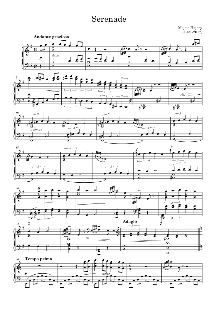 Serenade – Majoie Hajary Sheet Music for Piano (Solo) | MuseScore.com