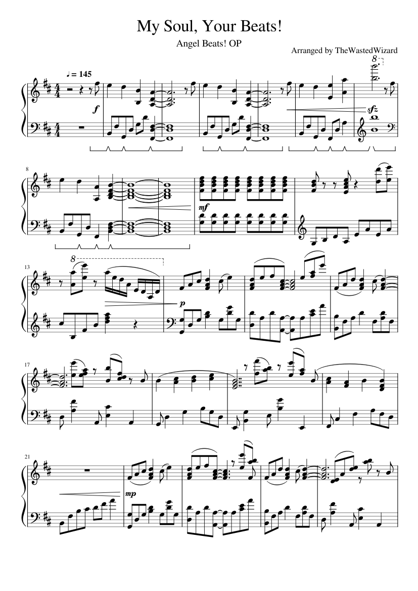 My Soul, Your Beats! - Angel Beats OP Sheet music for Piano (Solo) | Musescore.com