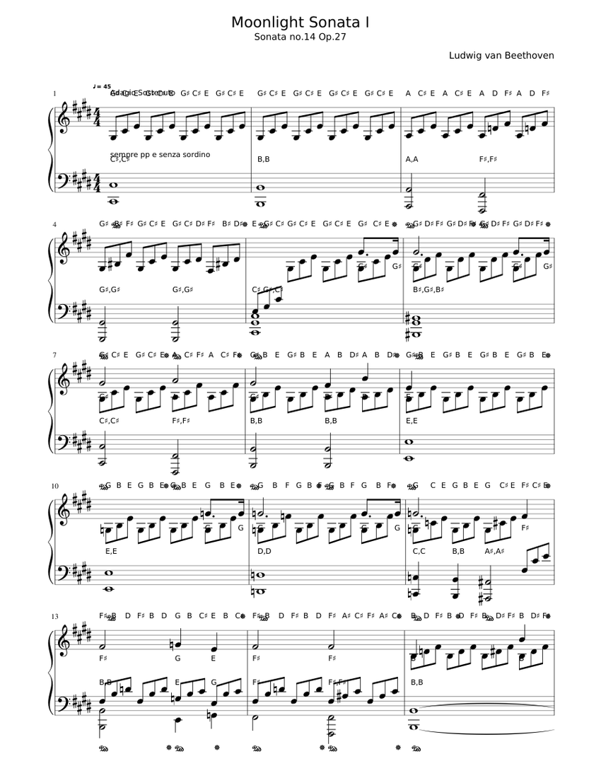 Moonlight Sonata L Sheet music for Piano (Solo) | Musescore.com