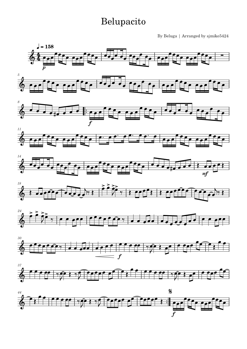 Belupacito – Beluga Belupacito Sheet Music for Piano (Solo) Easy ...