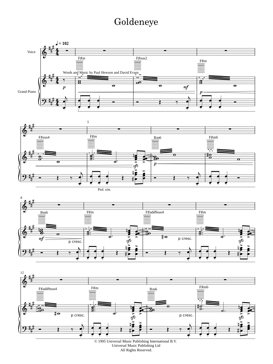 goldeneye Sheet music for Piano, Vocals by Tina Turner: Music Notes by ...