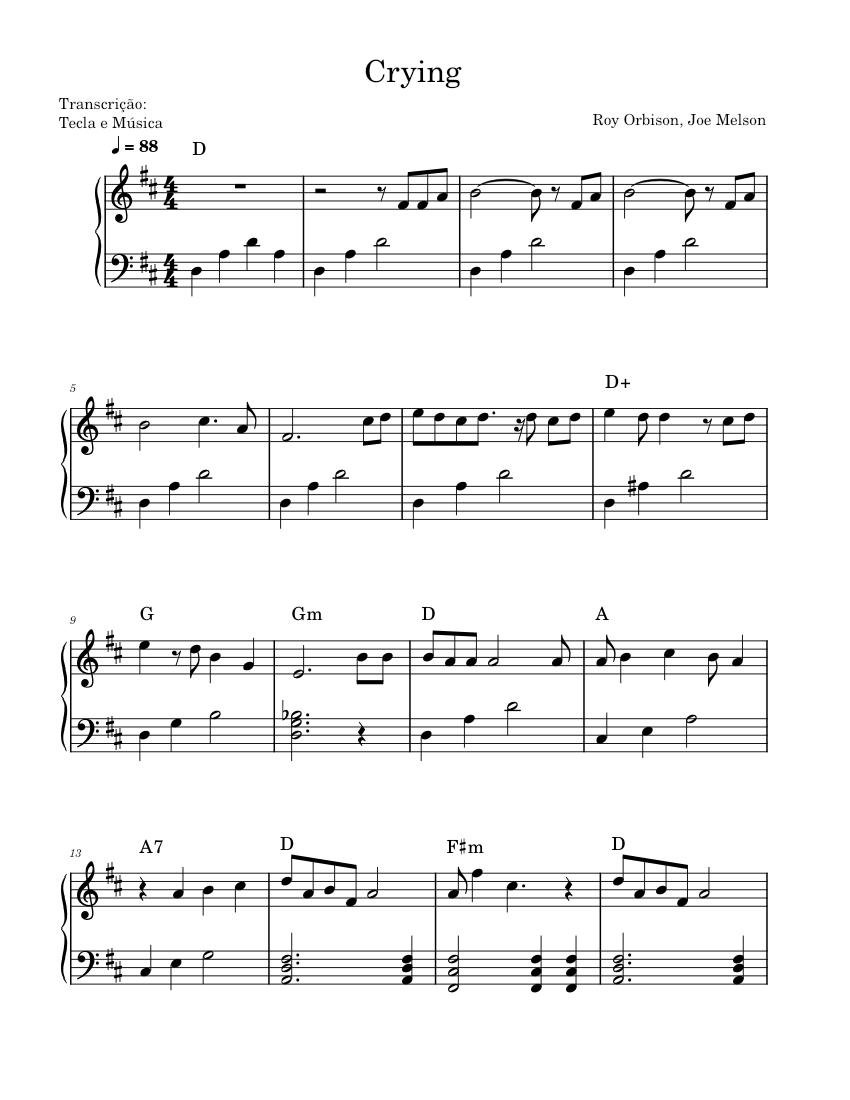 Crying – Roy Orbison & Joe Melson Sheet music for Piano (Piano-Voice ...