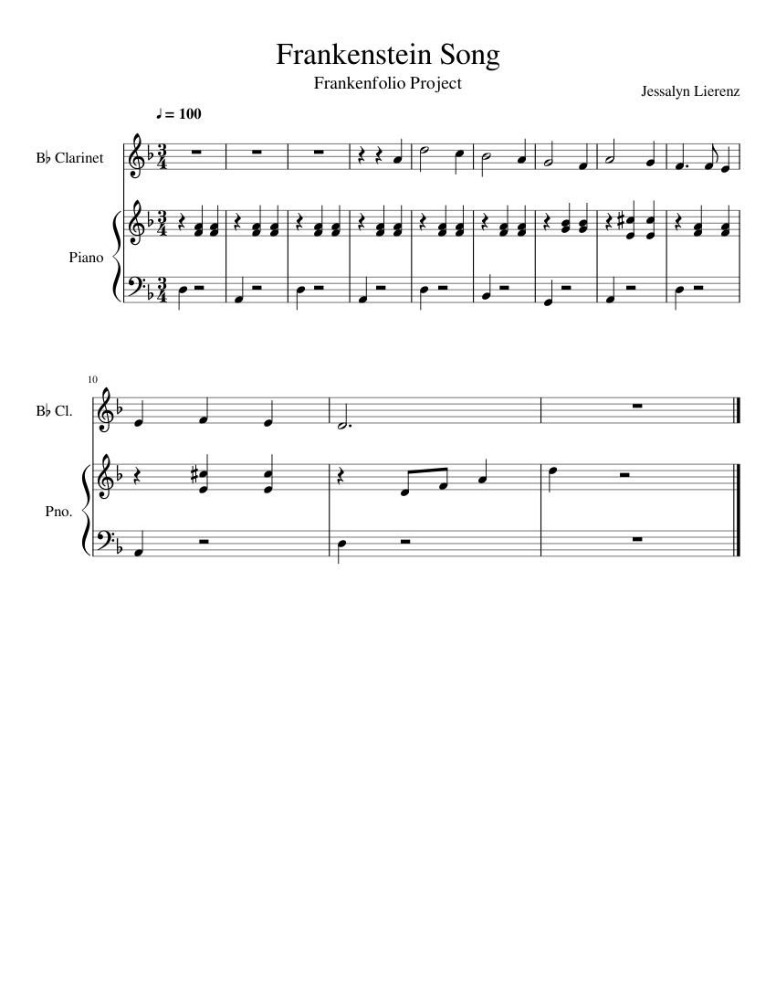 Frankenstein Song Sheet music for Piano, Clarinet in b-flat (Solo ...