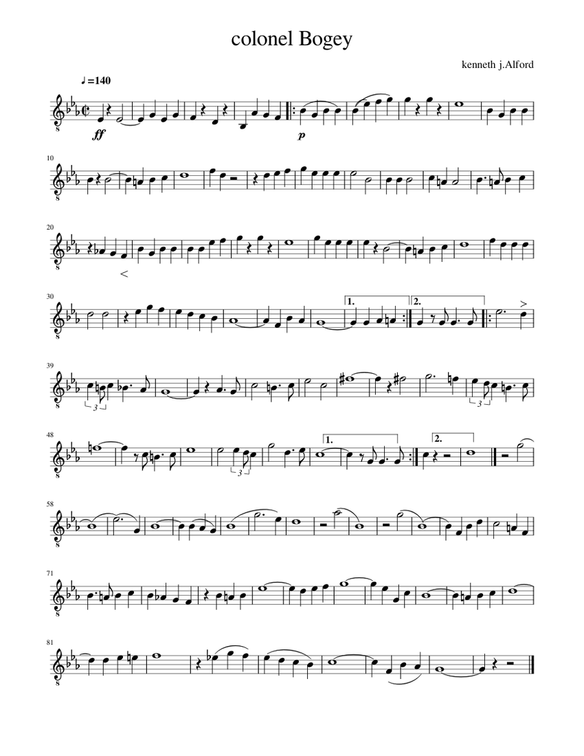 colonel Bogey Sheet music for Clarinet bass (Solo) | Musescore.com