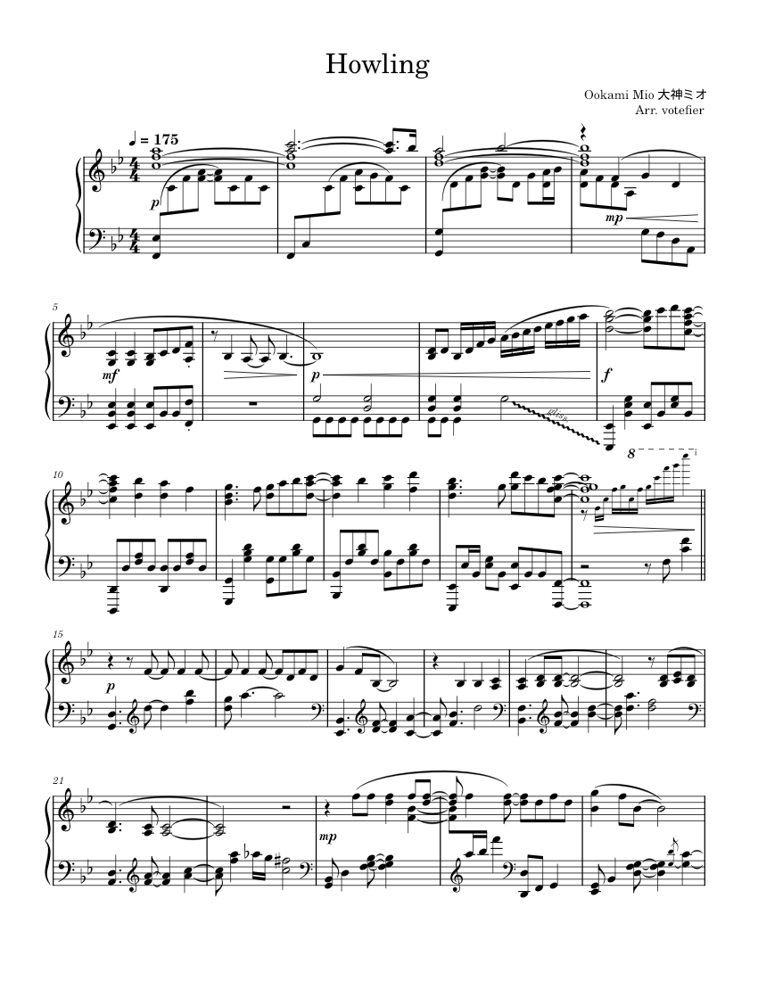 Howling – Ookami Mio Sheet Music for Piano (Solo) | MuseScore.com
