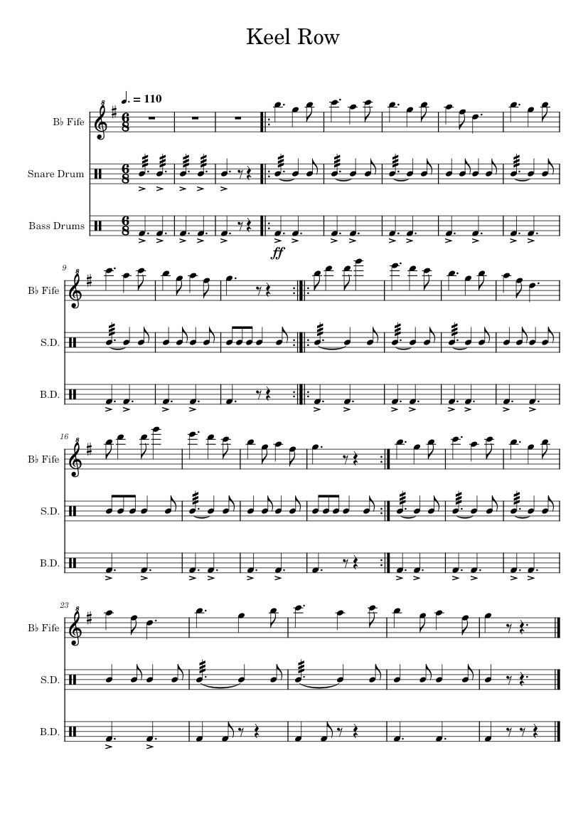 Keel Row Sheet music for Snare drum, Bass drum, Flute other (Mixed Trio ...