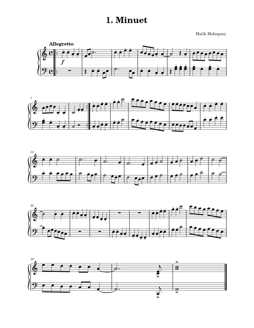 Minuet No. 1 Sheet music for Piano (Solo) Easy | Musescore.com
