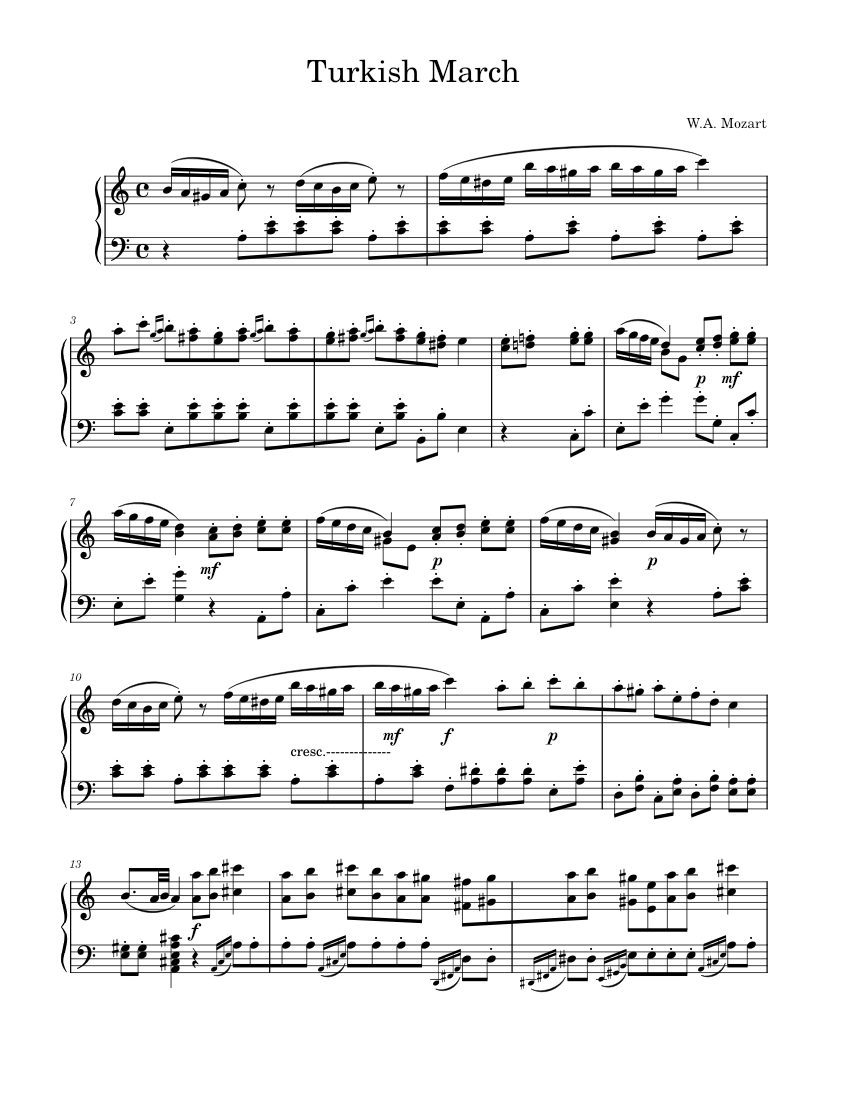 Piano Sonata No. 11, K. 331 (Turkish March) – Wolfgang Amadeus Mozart ...
