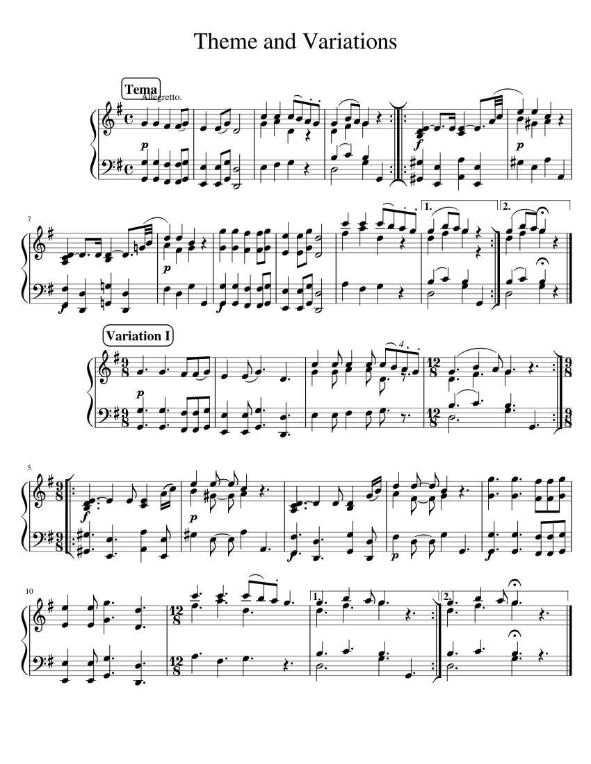 Theme and Variations Sheet music for Harp (Solo) | Musescore.com