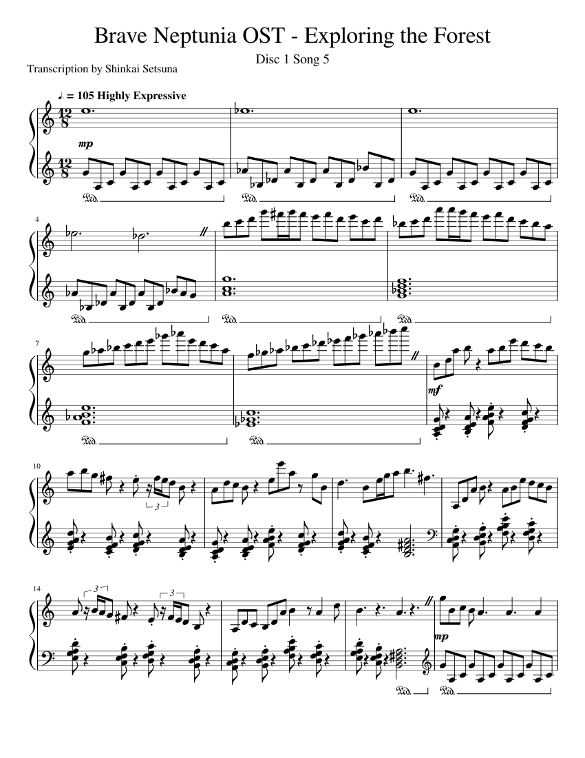 Brave Neptunia OST - Exploring the Forest Sheet music for Piano (Solo ...