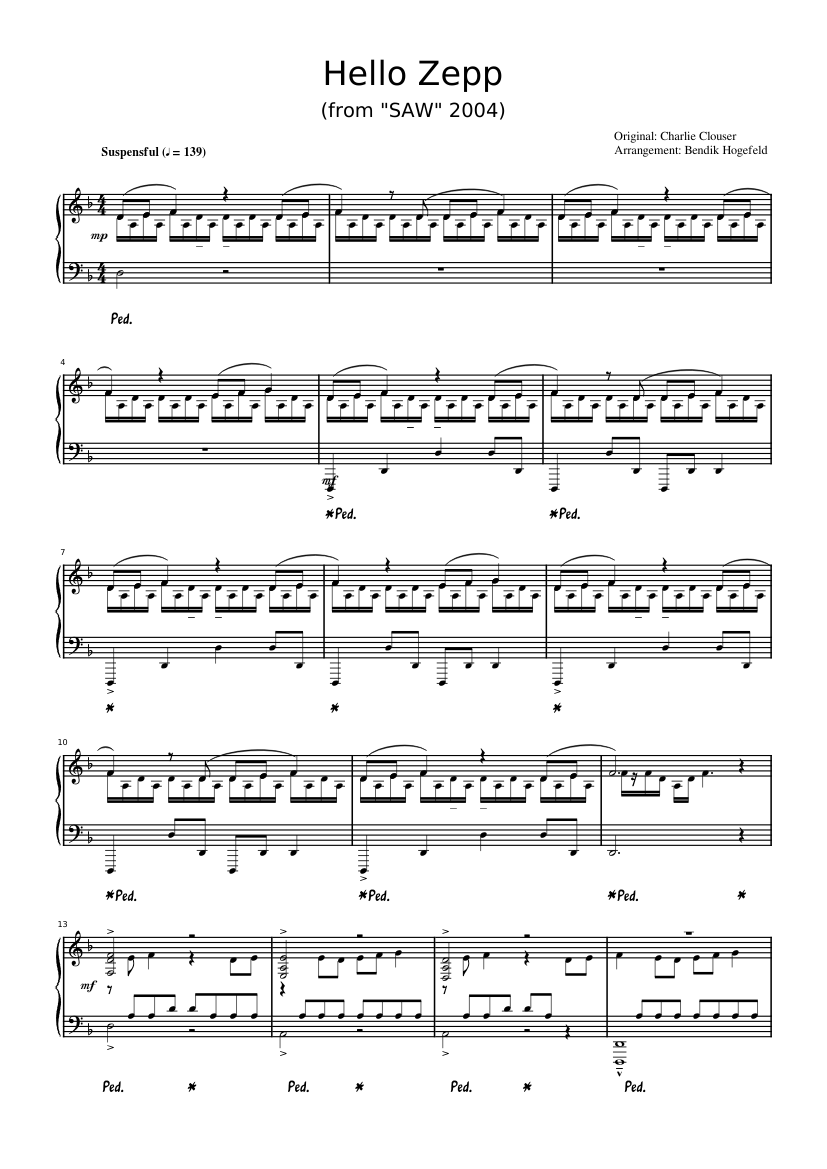 Hello zepp - Charlie Clouser - Piano solo Sheet Music for Piano (Solo) | MuseScore.com