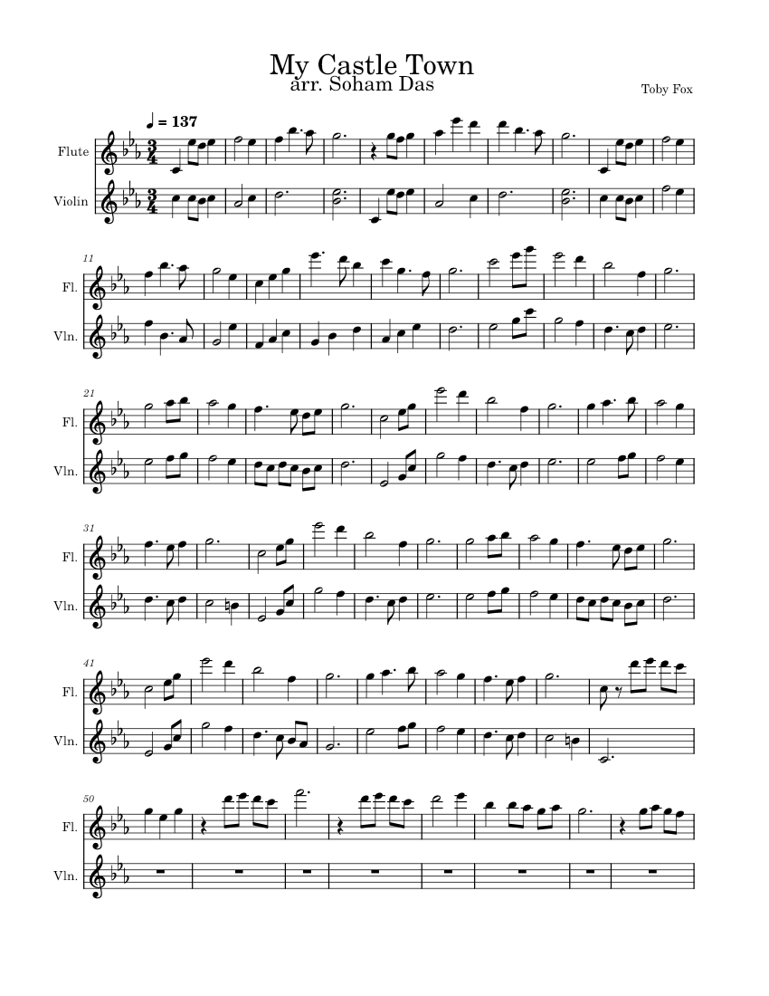 My Castle Town – Toby Fox [Deltarune] Sheet Music for Flute, Violin ...