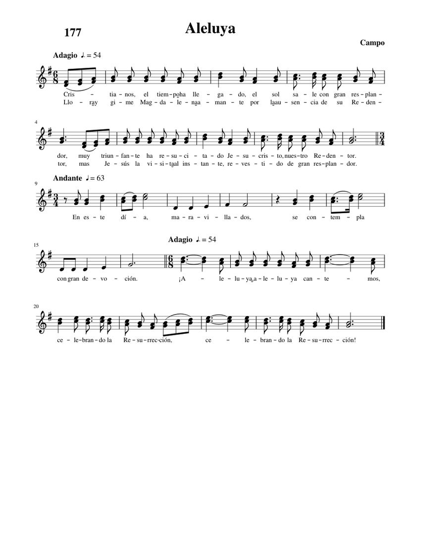 Aleluya Sheet music for Piano (Solo) | Musescore.com