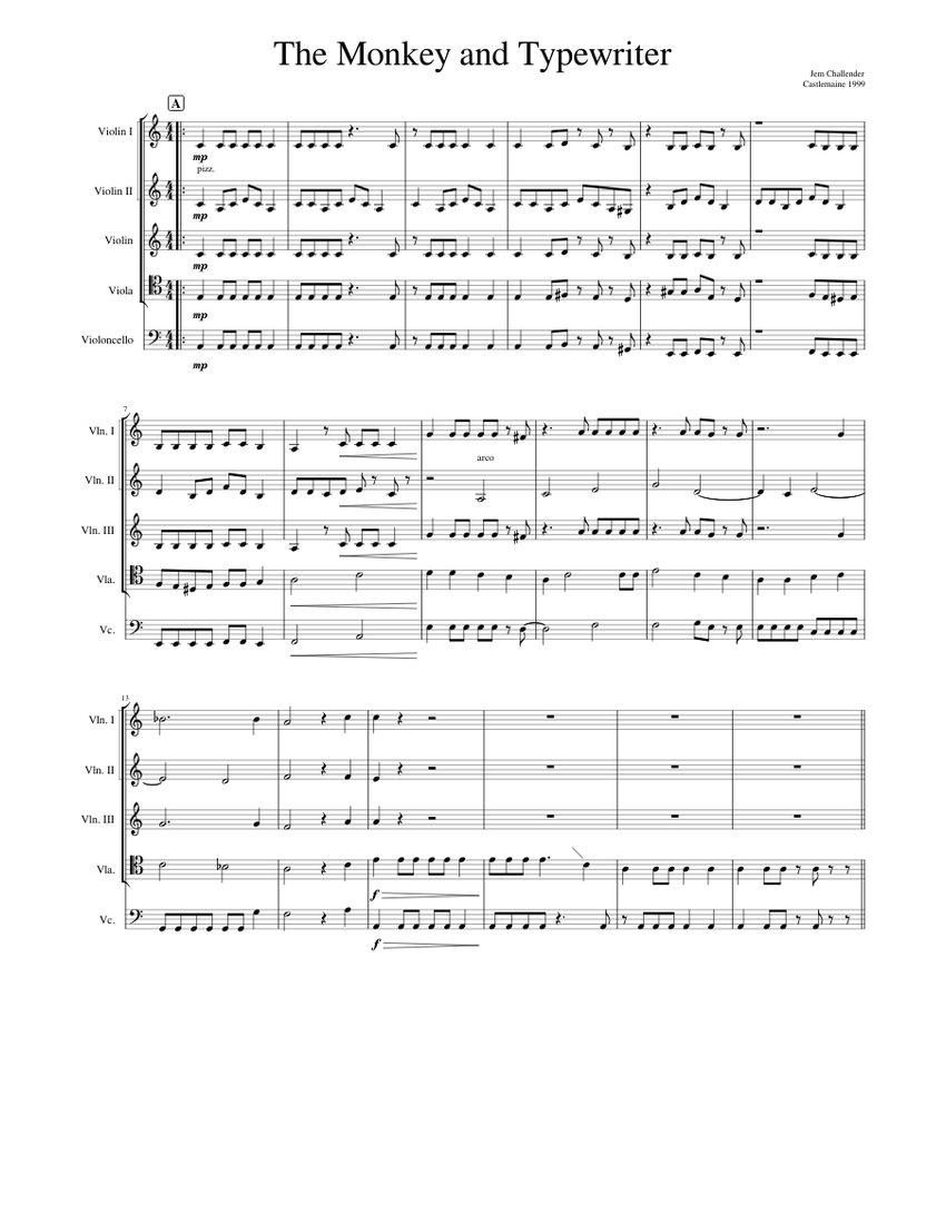The Monkey and Typewriter Sheet music for Violin, Viola, Cello (String ...