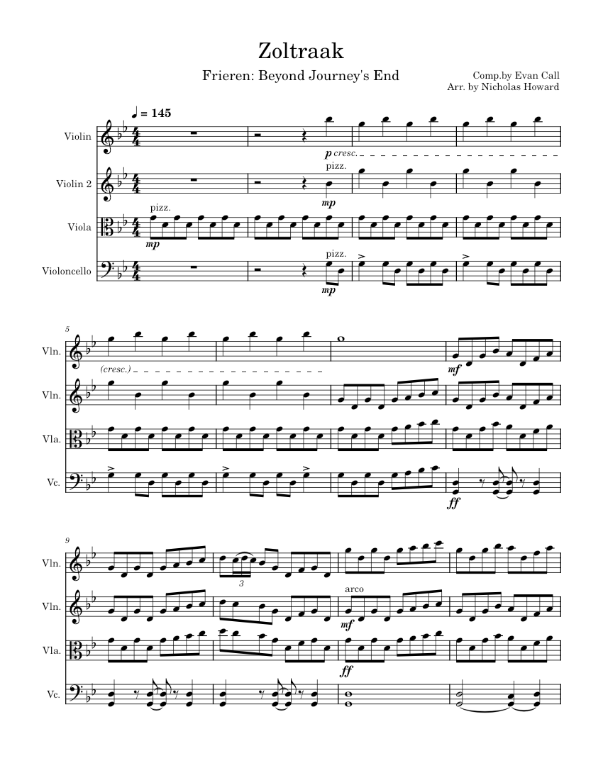 Zoltraak quartet Sheet music for Violin, Viola, Cello (String Quartet ...