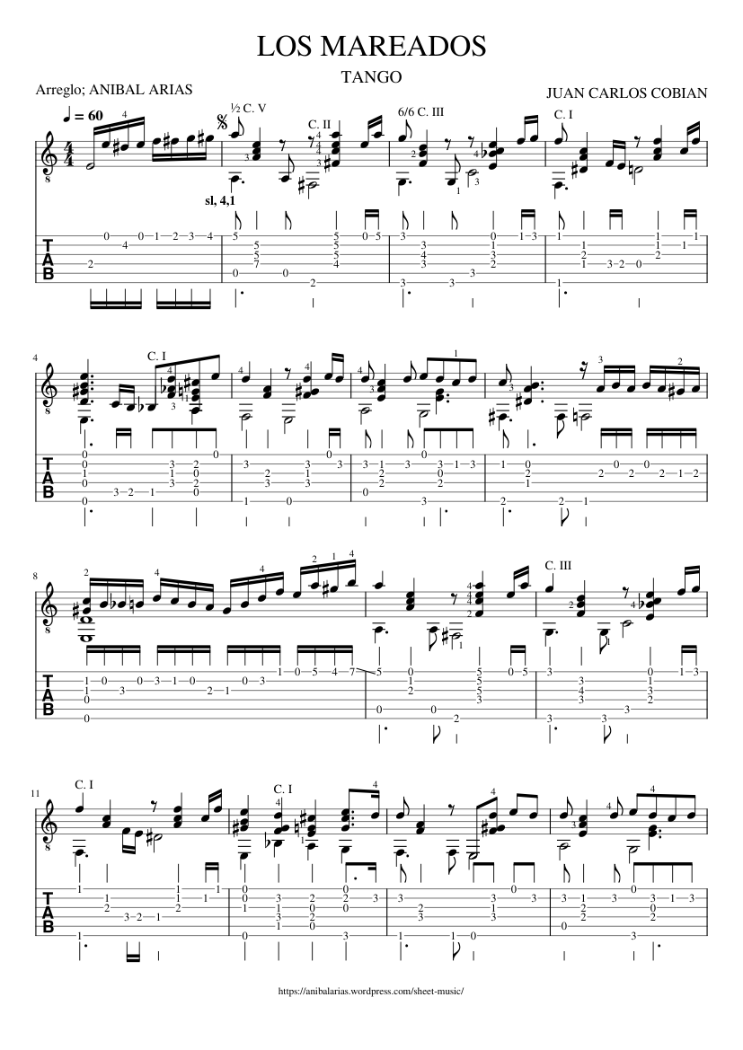 Los Mareados - Tango (arr. A. Arias) – Juan Carlos Cobian Sheet music ...