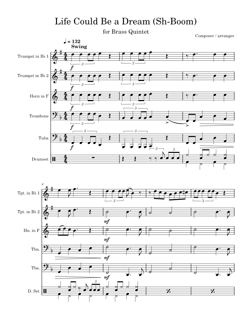 Sh-boom (Life Could Be A Dream) – The Chords Sheet music for Trombone, Tuba, French horn, Drum ...