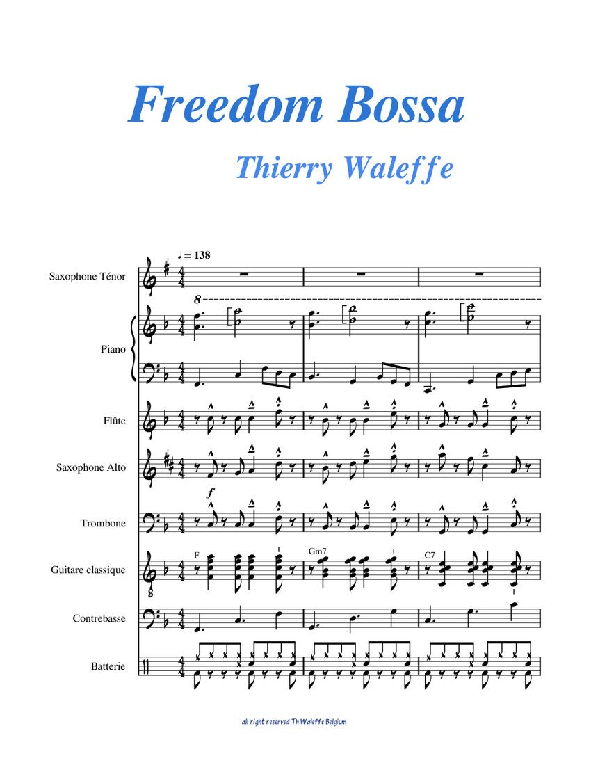 freedom bossa Sheet music for Piano, Trombone, Flute, Saxophone alto ...