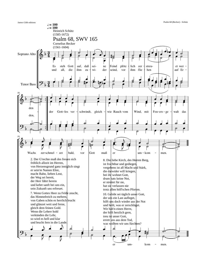Es steh Gott auf, dass seine Feind, SWV 165 - Heinrich Schütz Sheet ...