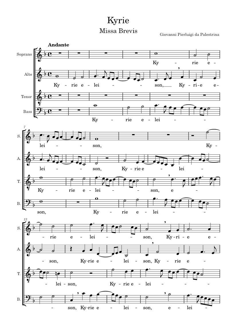 Missa brevis - Kyrie – Giovanni Pierluigi da Palestrina Sheet Music for ...