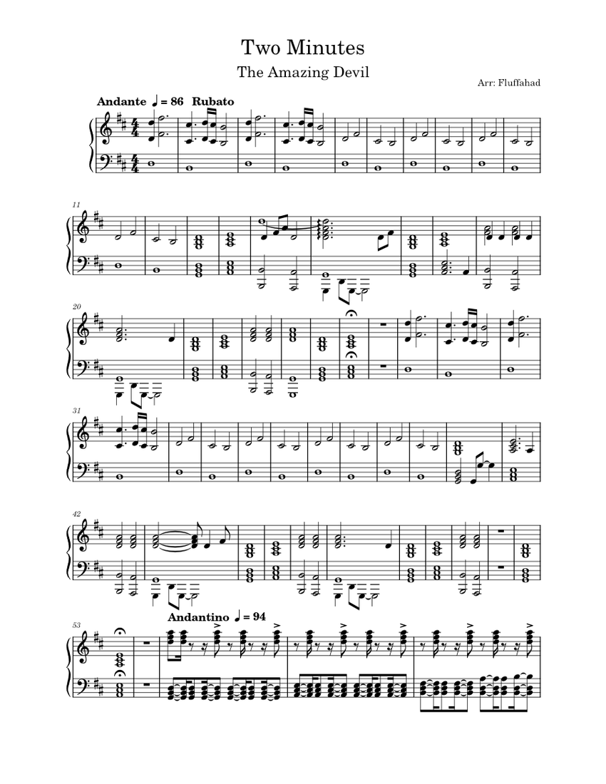 Two Minutes - The Amazing Devil Sheet music for Piano (Solo) Easy ...