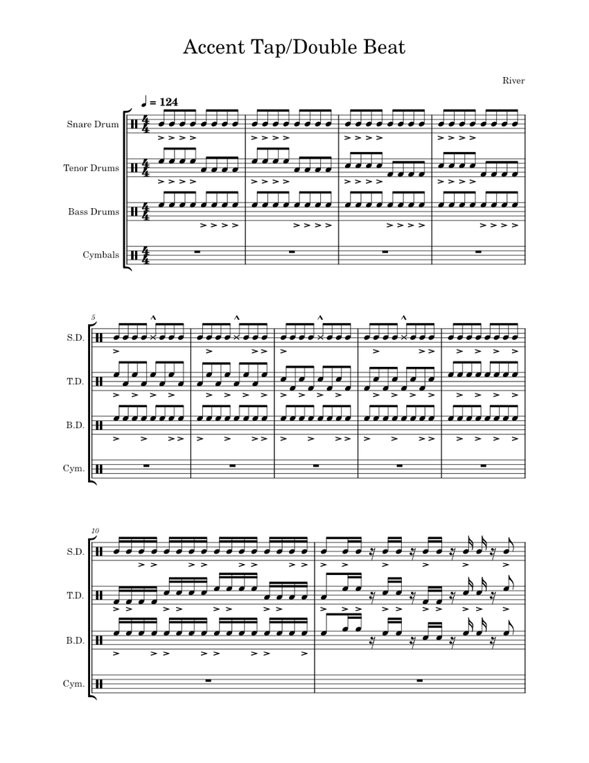 Accent Tap Double Beat 2 Sheet music for Snare drum, Crash, Tenor drum ...