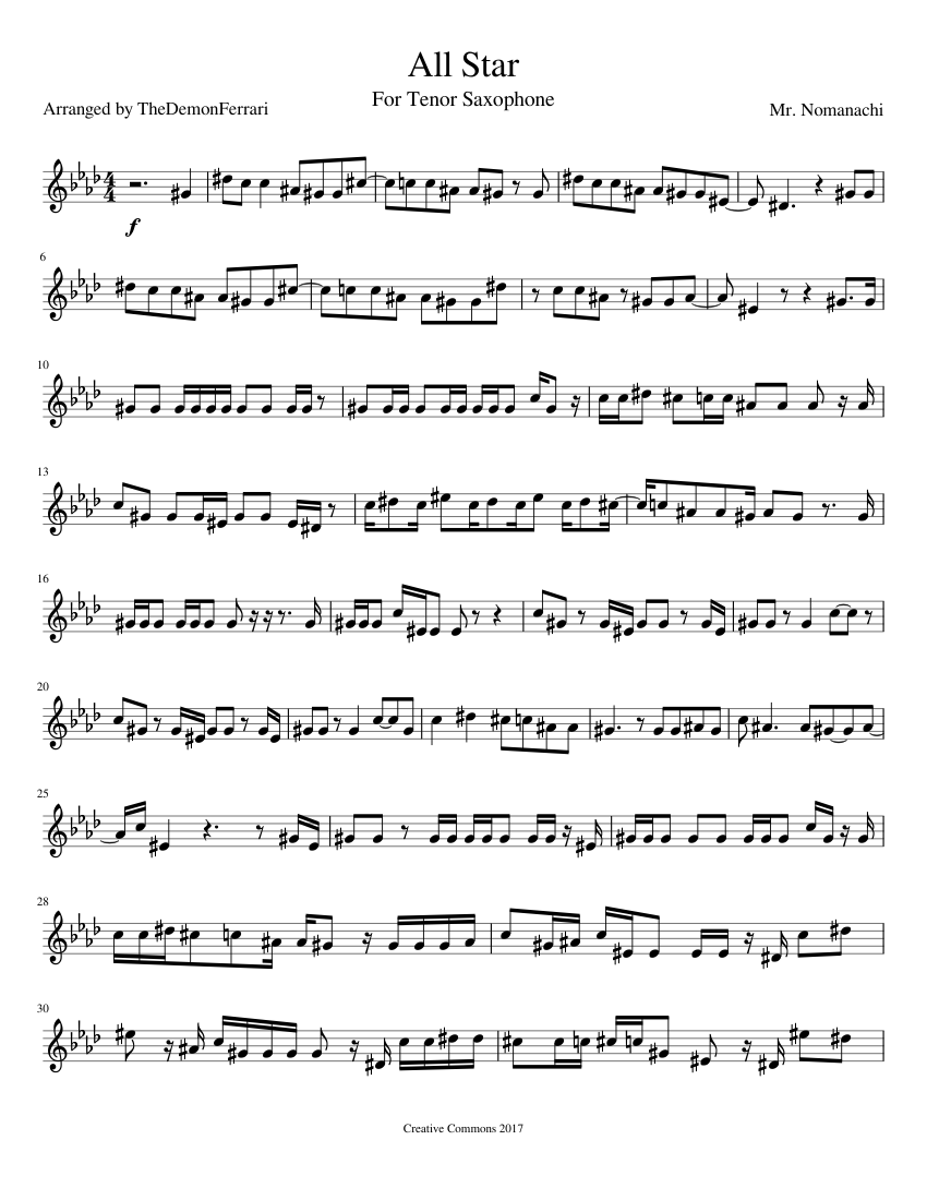 All Star Tenor Saxophone Playable Sheet music for Saxophone tenor (Solo ...