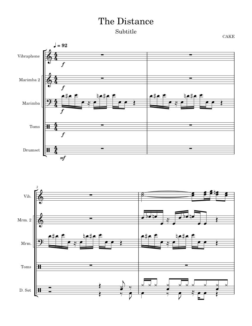 The distance – CAKE The Distance Sheet Music for Vibraphone, Drum group ...