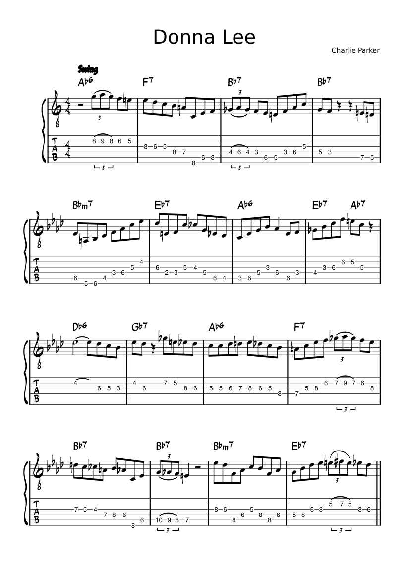 Donna lee – Charlie Parker Donna Lee-TAB Sheet music for Guitar (Solo ...