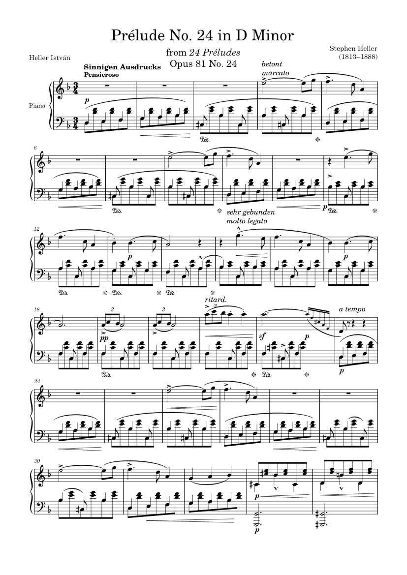 Prélude Opus 81 No. 24 in D Minor – Heller Sheet Music for Piano (Solo ...