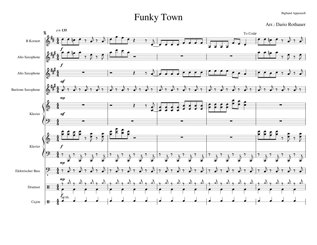 Funky Town Sheet music for Piano, Cornet, Saxophone alto, Saxophone ...