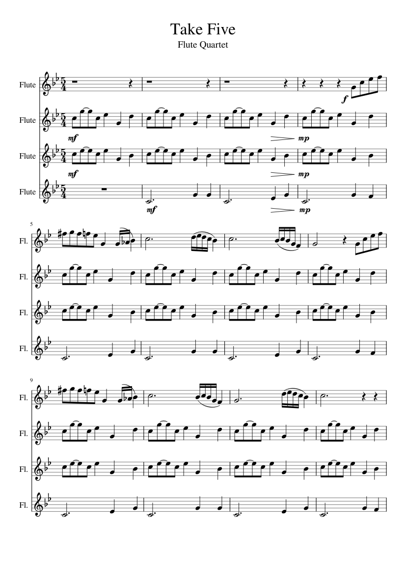 Take Five Sheet music for Flute (Mixed Quartet) | Musescore.com