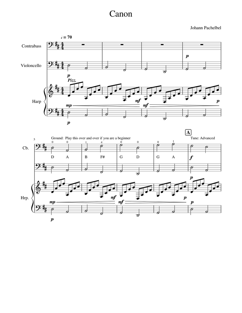 Pachelbels Canon in D Bass - piano tutorial