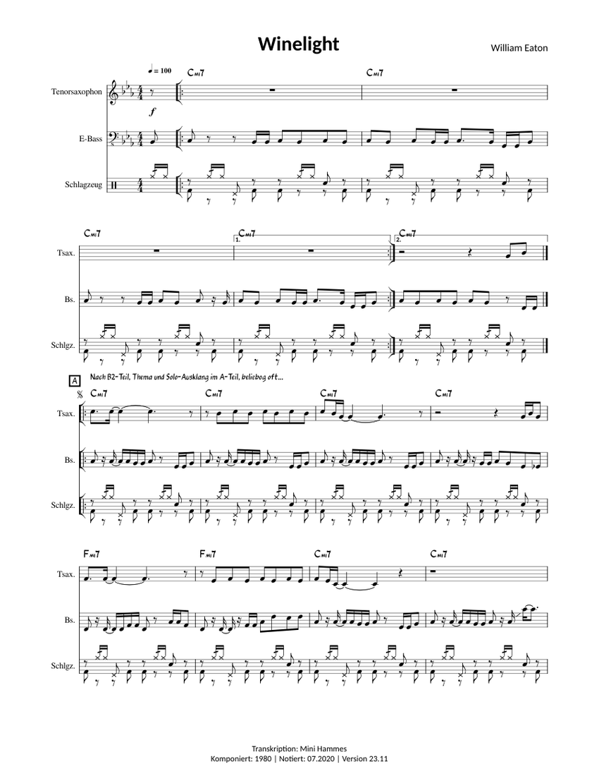 William Eaton - Winelight Sheet music for Vibraphone, Bass guitar, Drum ...