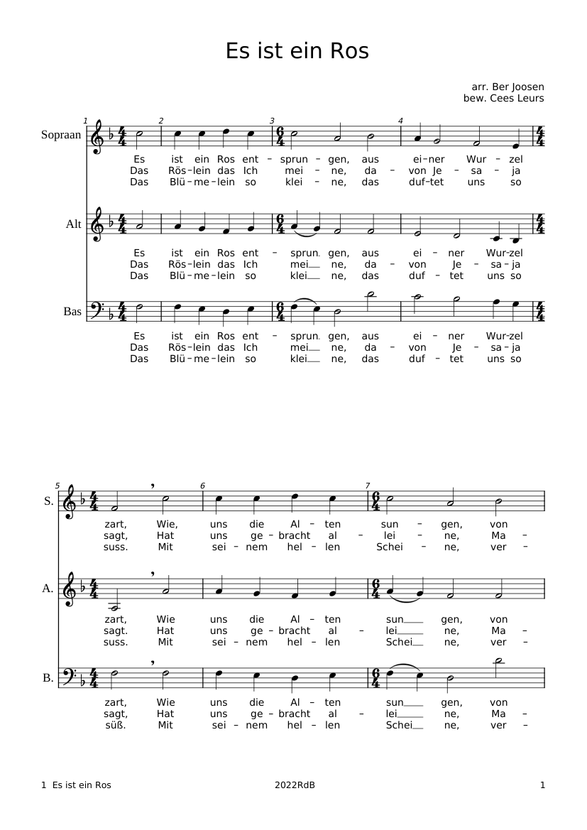 Es ist ein Ros entsprungen – Michael Praetorius Sheet music for Soprano ...