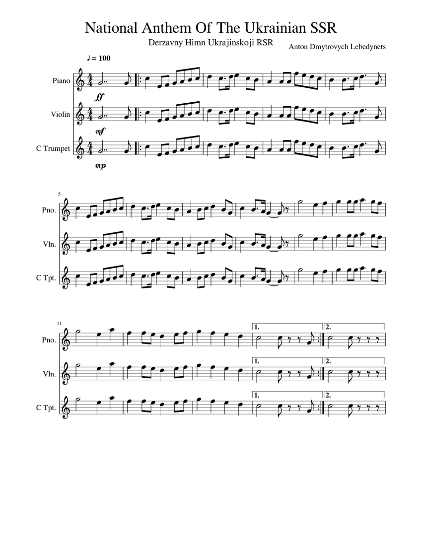 State Anthem Of The Ukrainian SSR – Anton Dmytrovych Lebedynets ...