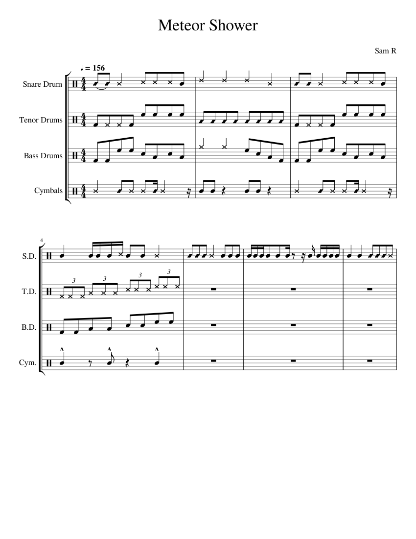 Meteor_Shower Sheet music for Snare drum, Crash, Tenor drum, Bass drum ...