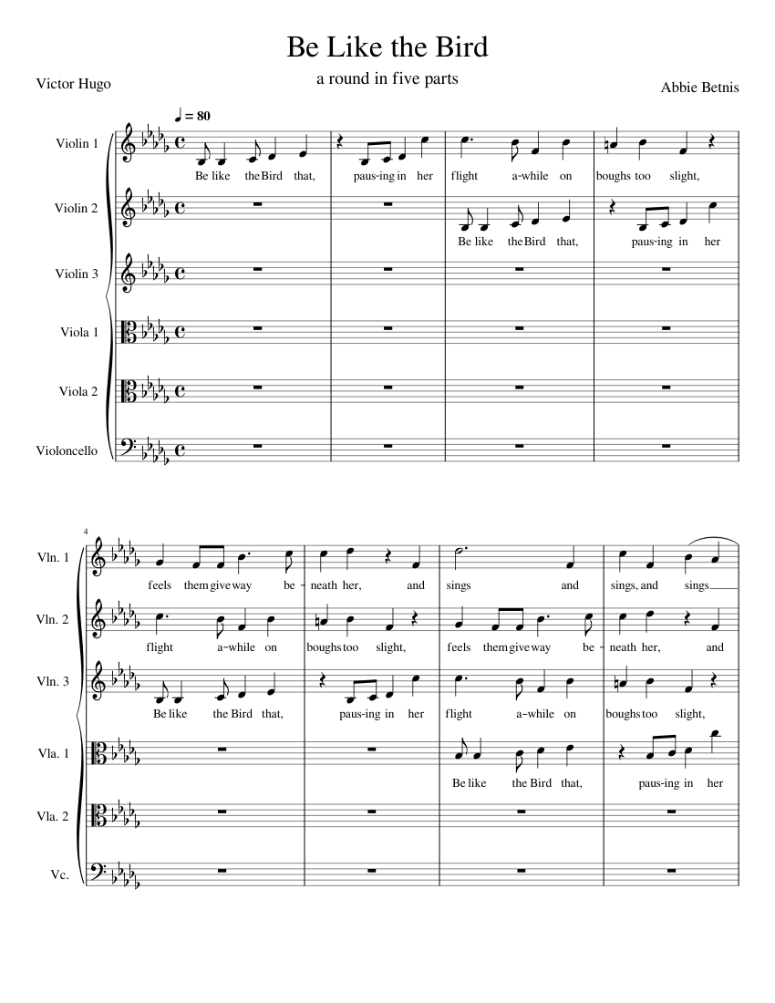 Be Like the Bird – Abbie Betinis Sheet music for Violin, Viola, Cello ...