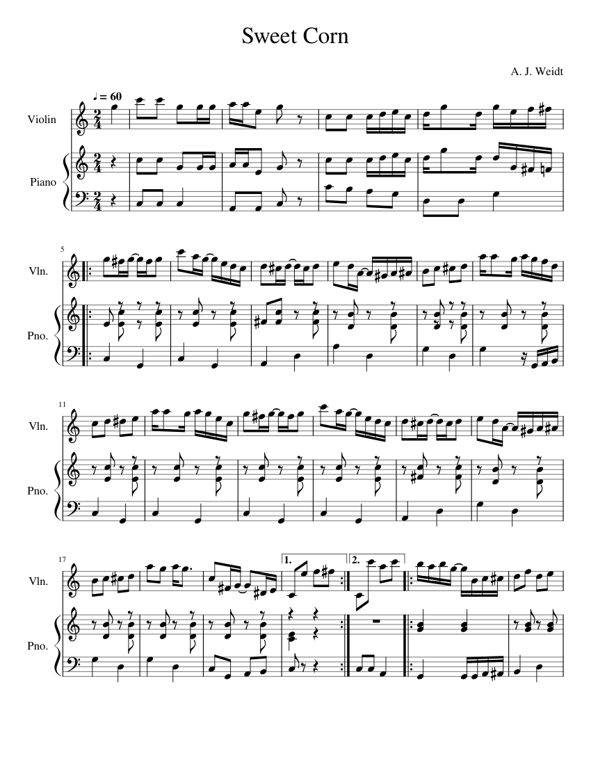 Sweet_Corn Sheet music for Piano, Violin (Solo) | Musescore.com