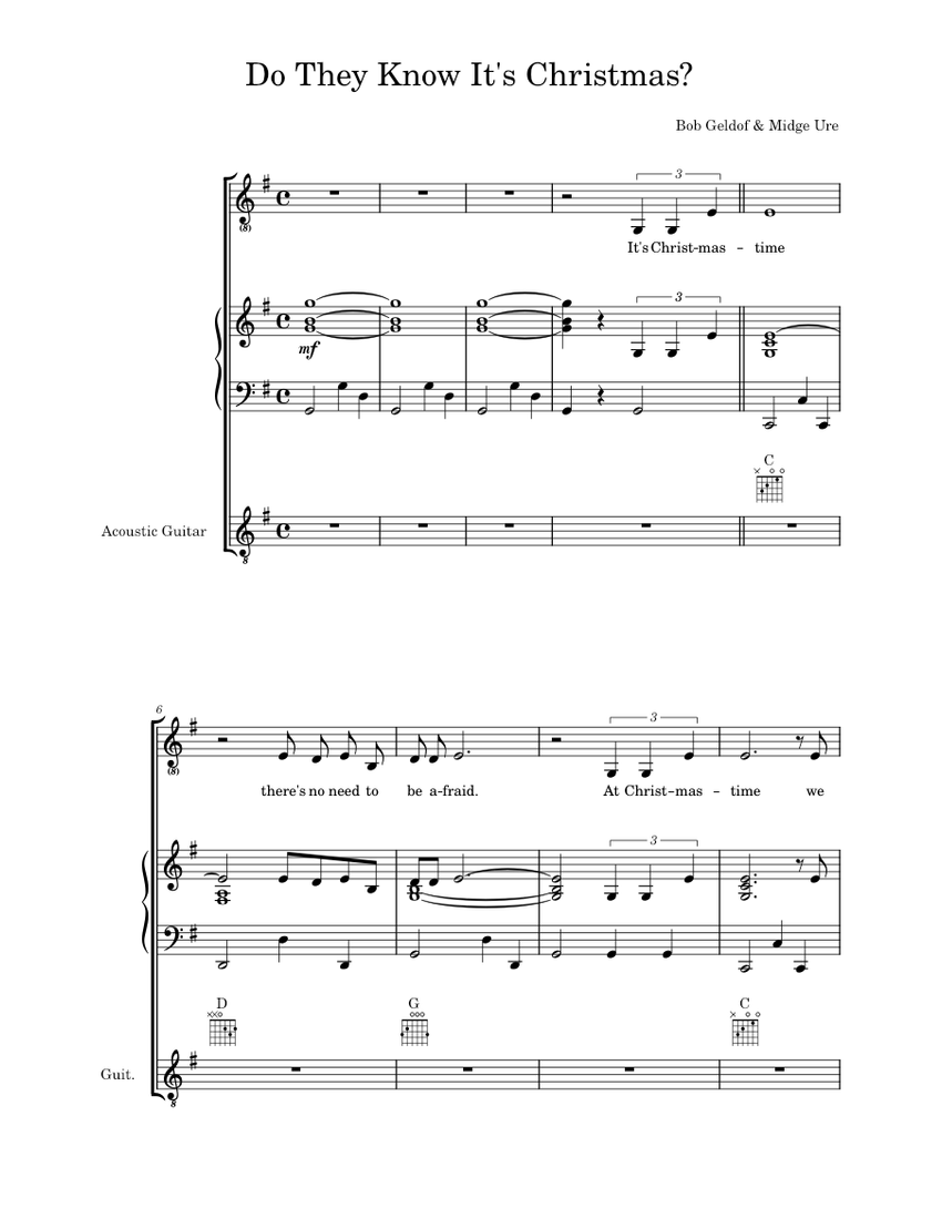 Do They Know It's Christmas – Band Aid (Bob Geldof & Midge Ure) Sheet ...