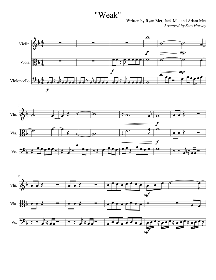 Weak - AJR Sheet music for Violin, Viola, Cello (String Trio ...
