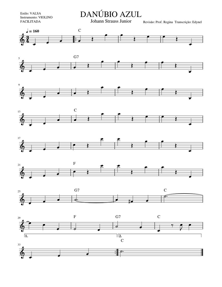 Danúbio Azul – Johan Strauss Sheet music for Violin (Solo) | Musescore.com