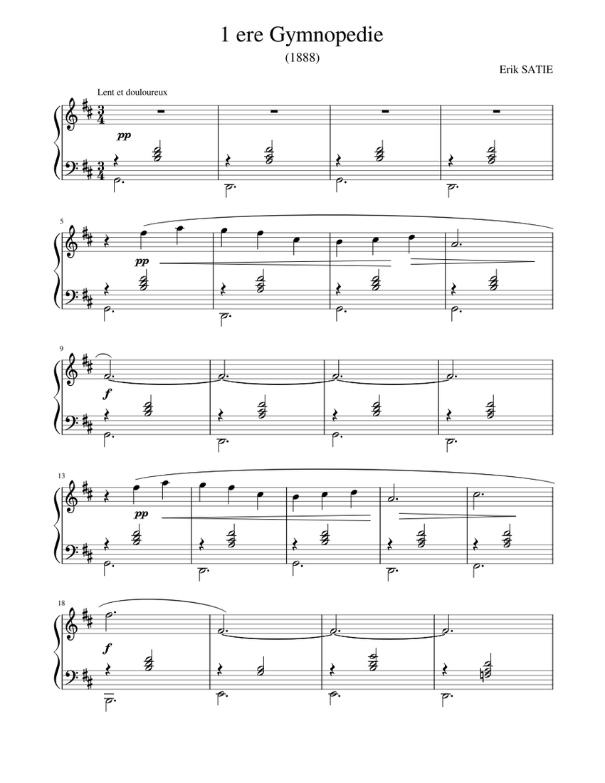 Gymnopedie 1 Sheet music for Piano (Solo) Easy | Musescore.com