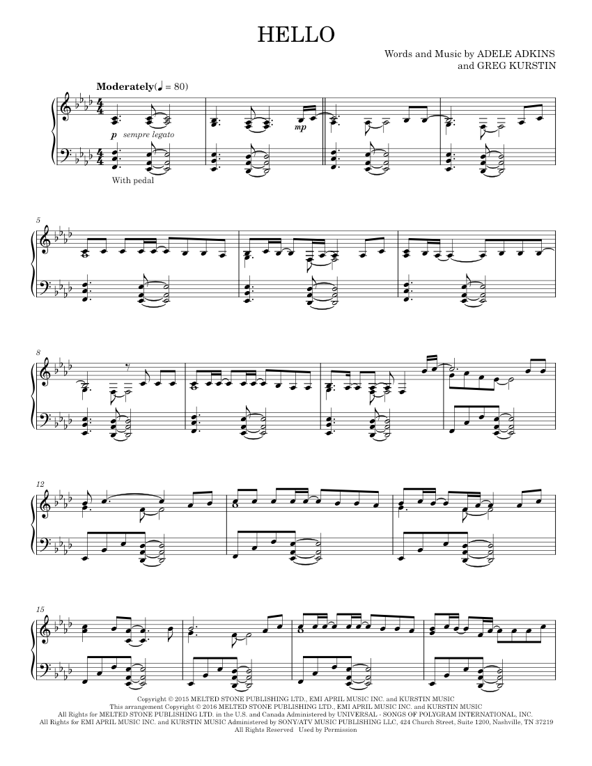 Play Official version of Hello Sheet Music by Adele for Piano ...
