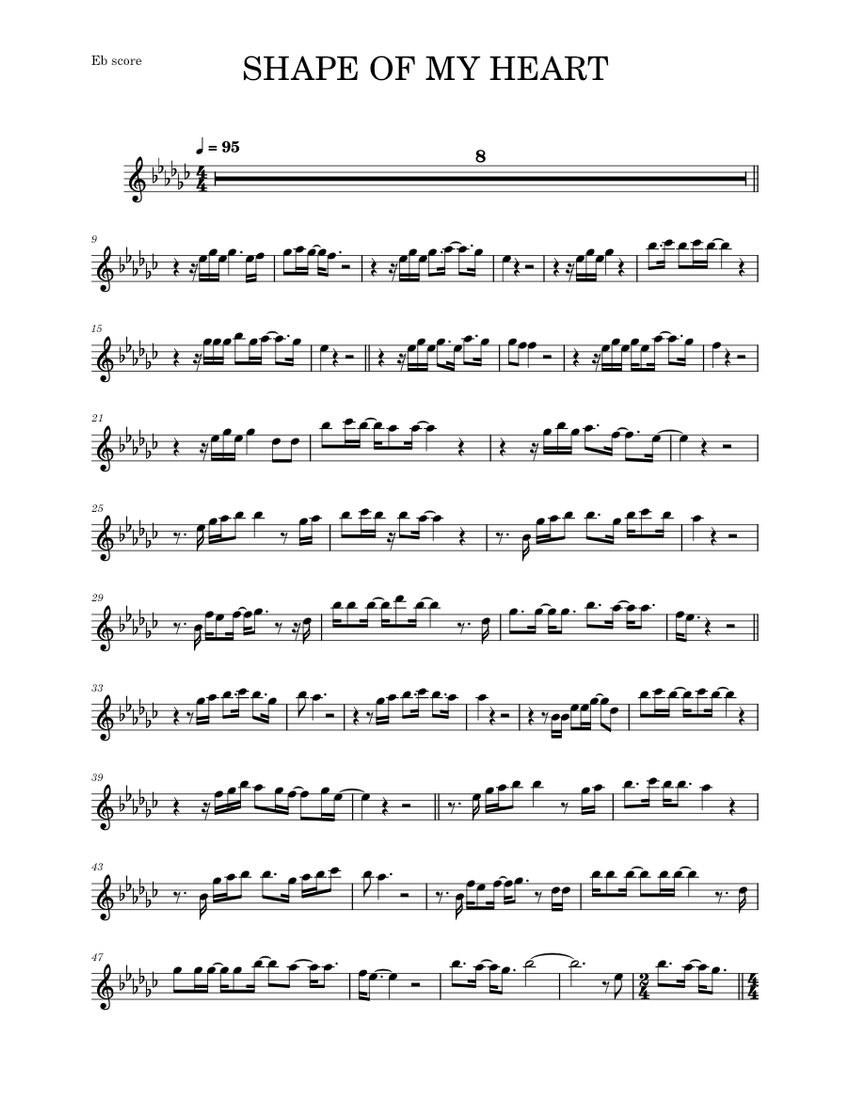 Shape of My Heart – Sting (ALTO SAX RMX) Sheet music for Saxophone alto ...